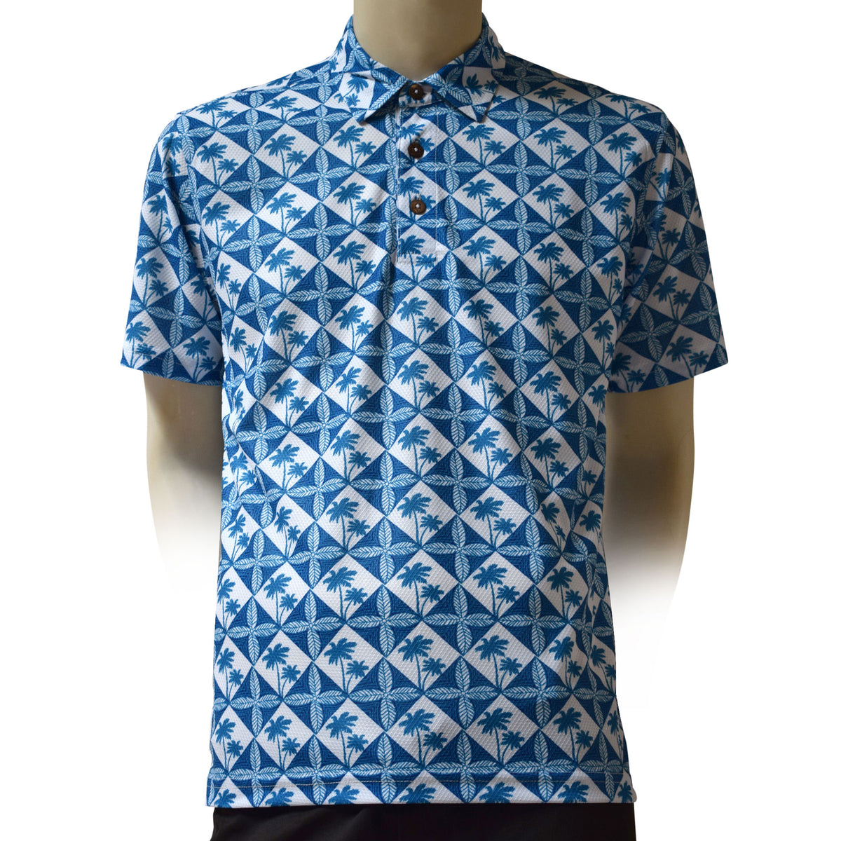 Favant Men's Lightweight Palm Tree Motif Hawaiian Printed Polo Shirt